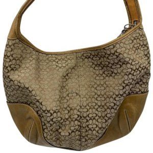 Coach | Bags | Coach M Tan Signature Jacquard Fabric Shoulder Bag ...